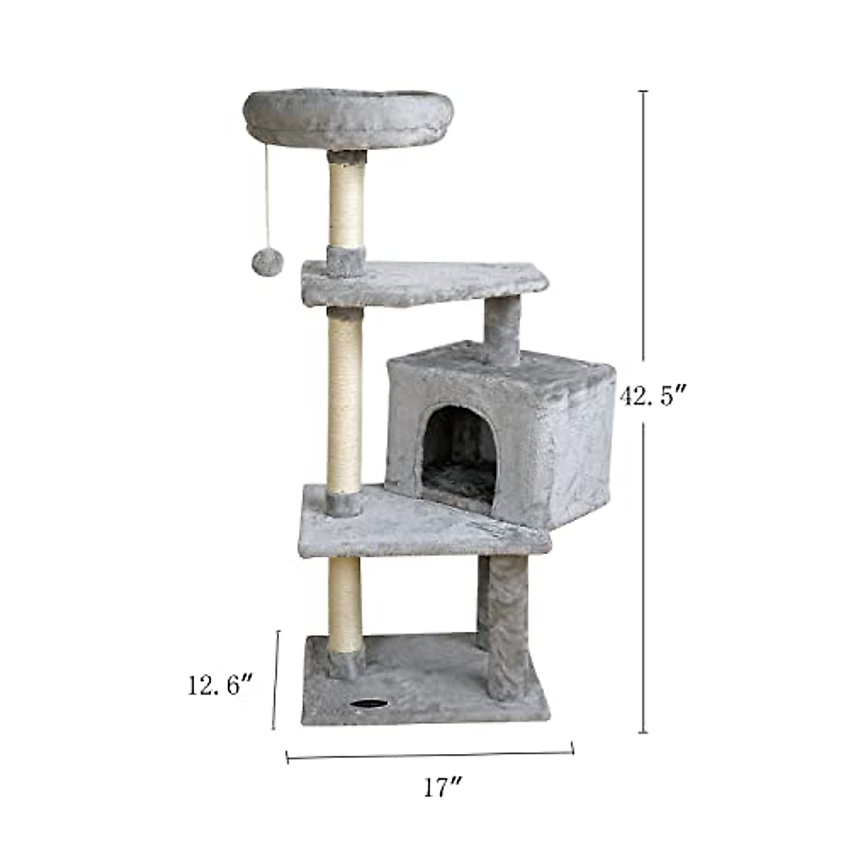 FISH&NAP Cat Tree for Indoor Cat Tower Cat Condo Sisal Scratching Posts with Jump Platform Cat Furniture Activity Center Play House Grey