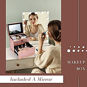 Costravio Nail Supplies Organizer Box Nail Polish Storage Case for Nail Tech or Home Use With Drawer and Slots Travel Makeup Train Case Portable Lockable - Rose Gold