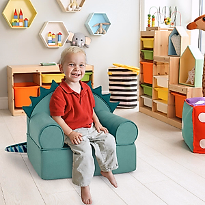 Costzon Kids Couch, Children's Sofa Armchair with Washable Velvet Cover & Soft Sponge Filling, Upholstered Sofa Chair for Boys Girls, Preschool Bedroom Playroom Gift Presents, Toddler Couch (Dinosaur)