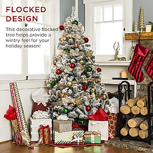 Best Choice Products 6ft Pre-Lit Snow Flocked Artificial Holiday Christmas Pine Tree for Home, Office, Party Decoration w/ 250 Warm White Lights, Metal Hinges & Base