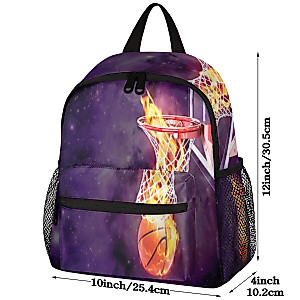 YoCosy Purple Galaxy Sport Basketball Kids Backpack Boys Girls Toddler Bookbag for Elementary School Kindergarten Preschool Children Travel With Chest Strap