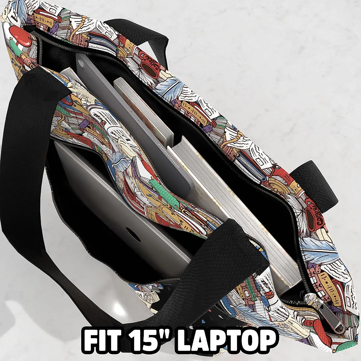 84hoods Aesthetic Waterproof Tote Bag. Gift for Book Lovers and Librarian. Cute Graphic Large Shoulder Bag with Pockets and Zipper for Work. 15 inch Grocery Bag. Weekend Booked.