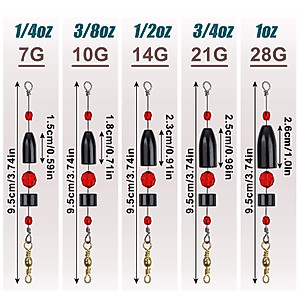 Carolina Rigs for Fishing 5pcs Carolina Ready Rigs with Bullet Worm Weights Pre Rigged Carolina Rigs for Bass Fishing Catfishing Saltwater Freshwater 3/4oz