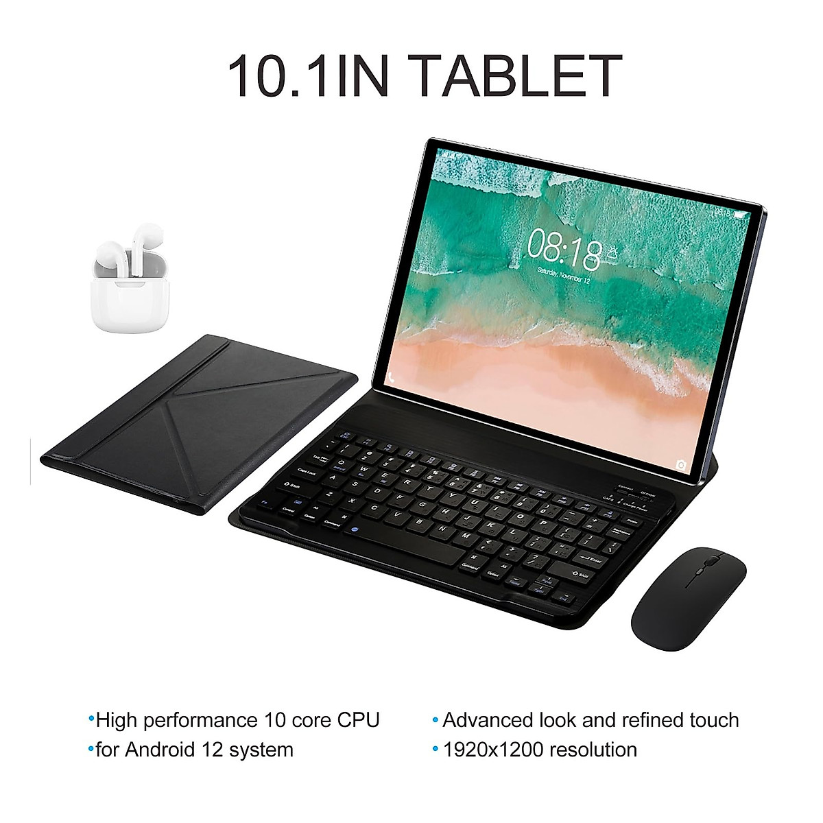 2 in 1 Tablet, 10.1 Inch Gaming Tablet with BT Keyboard, Mouse, Headset, 8+20MP Dual Camera, 10 Core CPU, Support 4G LTE, 5G WiFi, Office Tablet for Android 12 (Violet)