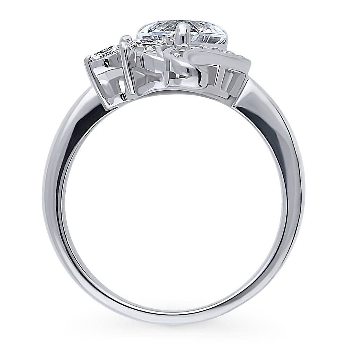 BERRICLE Sterling Silver Heart Cubic Zirconia CZ Flower Fashion Ring for Women, Rhodium Plated Size 7