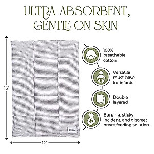 Comfy Cubs Burp Cloths 6 Pack Large 100% Cotton Washcloths Double Layered Absorbent Burping Cloth Extra Absorbent Baby Burp Cloth Extra Soft for Boys and Girls (Grey Pattern, Pack of 6)