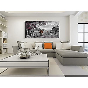Jufahivos Western Decor Cow Print Black and White Wall Art for Living Room Bedroom office Wall Art Pink Pictures Rusti Decor Cow Wall Art for Living Room Decorations Wall Art 24x48 Inches Wall Art