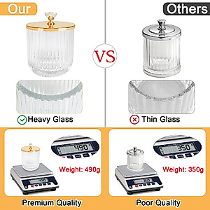 Jenseits 2PCS Qtip Holder Bathroom Set, Clear Glass Apothecary Jars with Lid and Cotton Ball Round Pad Holders for Bathroom Vanity Storage and Organization, Farmhouse Bathroom/Home Decor