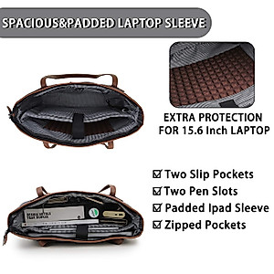 RAVUO Laptop Tote Bag, Water Resistant Lightweight Women's 15.6 Inch Laptop Work & Teacher Shoulder Bag with Padded Compartment