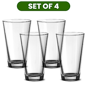 Great Credentials© Pint Drinking Beer Glasses With Tuff Rim, 16 oz - Set of 4