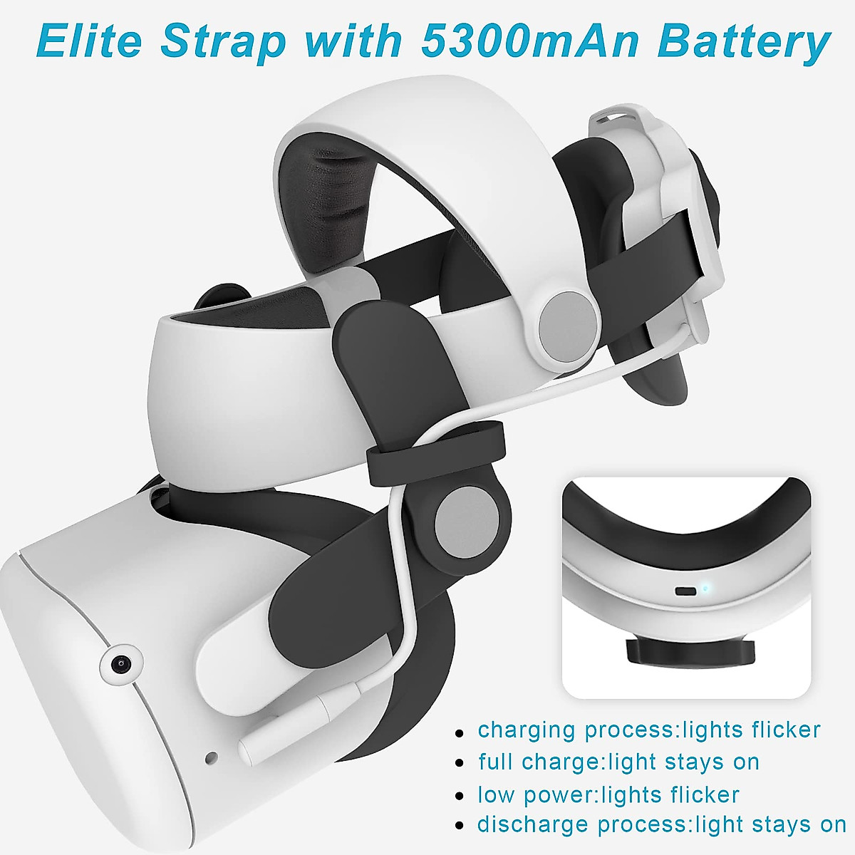 NEWENMO Upgraded Elite Strap with Battery for Quest 2, 5300mAh for Quest 2 Battery Pack, Head Strap in VR for Enhanced Support Comfort, VR Accessories for Reduce Head Pressure