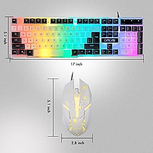 RGB Gaming Keyboard and Mouse Combo-CHONCHOW LED Backlit Wired Keyboard DPI3600 USB Mice with Mechanical Feeling Keys Rainbow Breathing Emitting Character Compatible with PS4, X Box,PC,Laptop