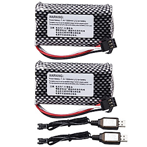 Blomiky 2 Pack 7.4V 1300mAh Li-ion Rechargeable Battery with SM3P Plug and Charger Cable Replacment for Huina 1575 RC Construction Truck / 1575 Battery 2