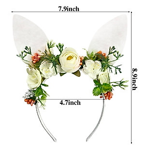 Bnikion Easter Floral Bunny Ears Headband Spring Woodland Flower Fairy Rabbit Hairband Wedding Party Birthday Supply