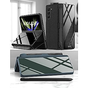 EKSED Case for Samsung Galaxy Z Fold 5, with S-Pen Holder, Luxury Flip Plating Glass Crystal Hybrid Leather 360-degree All-Inclusive Cover,#10