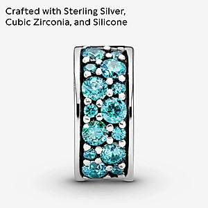 PANDORA Shining Elegance Clip Charm, Sterling Silver, Teal Cubic Zirconia, One Size