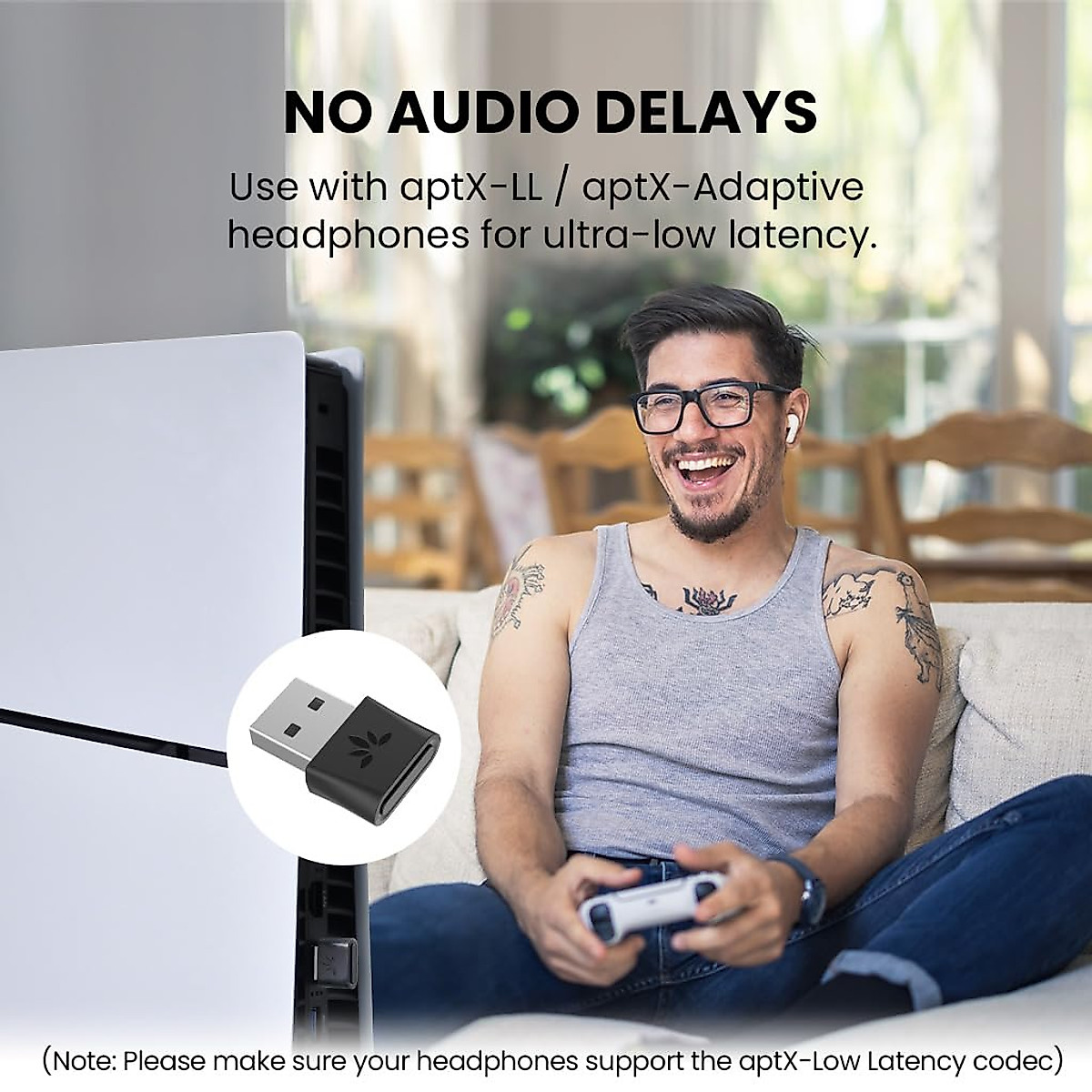 Avantree DG80 - USB Bluetooth 5.3 Adapter for PS5 & Gaming Consoles, Wireless Audio Transmitter Dongle, Compatible with Bluetooth Headphones or Earbuds with aptX-Adaptive or aptX Low Latency