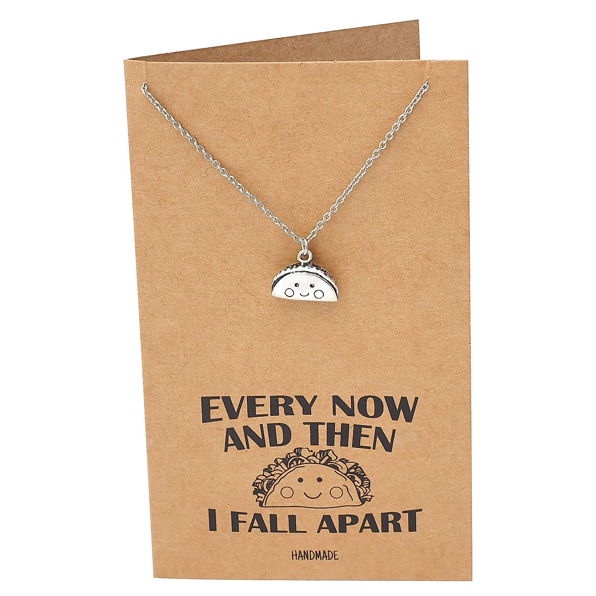 quan jewelry Taco Necklace, Gifts for Foodie Taco Lovers Mexican Food, Spanish Taco, Fall Apart Funny Quote Pendant Charm - Handmade, Rhodium Plated