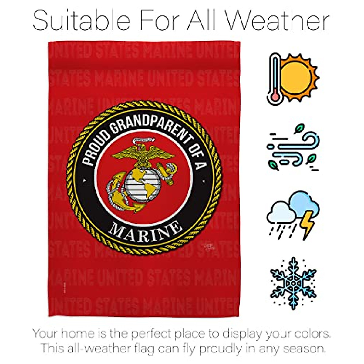 Breeze Decor Proud Grandparent House Flag Pack Armed Forces Marine Corps USMC Semper Fi United State American Military Veteran Retire Official Applique Garden Yard Gift Double-Sided, Made in USA