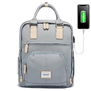LOVEVOOK Laptop Backpacks for Women,Lightweight Cute Backpack with USB Charging Port Aesthetic Casual Travel Backpack 15.6 Inch,Grey