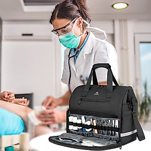 MATEIN Medical Bag, Large Water-Resistant First Aid Bags with Many Pocktets for Nursing, Portable Clinical Home Health Bag Doctor Bag Nurse Gifts for Home Visits, Health Care, Hospice, Black