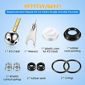 Dreyoo Kitchen Single Handle Faucet Repair Kit with RP212 Stainless Steel Ball Valves and Knob Handles, Compatible with Delta/Peerless Single Handle Faucets, Replacement for RP77739 and 86971 (2 Pack)