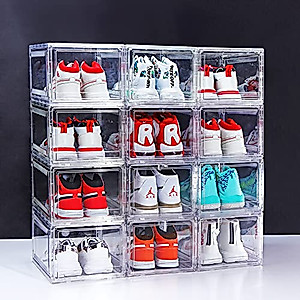 Shoe Boxes Clear Plastic Stackable Shoe Storage Organizers For Man and Women,Detachable and Versatile Space-Saving Closet Organizer Shoe Container for Sneakers High heels 14.96 x 10.24 x 7.87 inches (Transparency, 12 pcs)