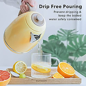 BUYDEEM K640 Stainless Steel Electric Tea Kettle with Auto Shut-Off and Boil Dry Protection, 1.7 Liter Cordless Hot Water Boiler with Swivel Base, 1440W, Mellow Yellow