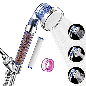 TUXBAWAY Filtered Shower Head for Hard Water, Handheld High Pressure Showerhead with Hose, Bracket, Mineral Stones and PP Cotton Filter Replacement, Ecowater Spa Shower Spray for Dry Hair & Skin
