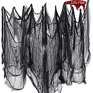 79 x 315 Inch Halloween Creepy Cloth Spooky Cheesecloth Gauze Hanging Cheesecloth for Halloween Scary Party Supplies Haunted House Doorway Stairway Window Table Wall Decorations (Black)