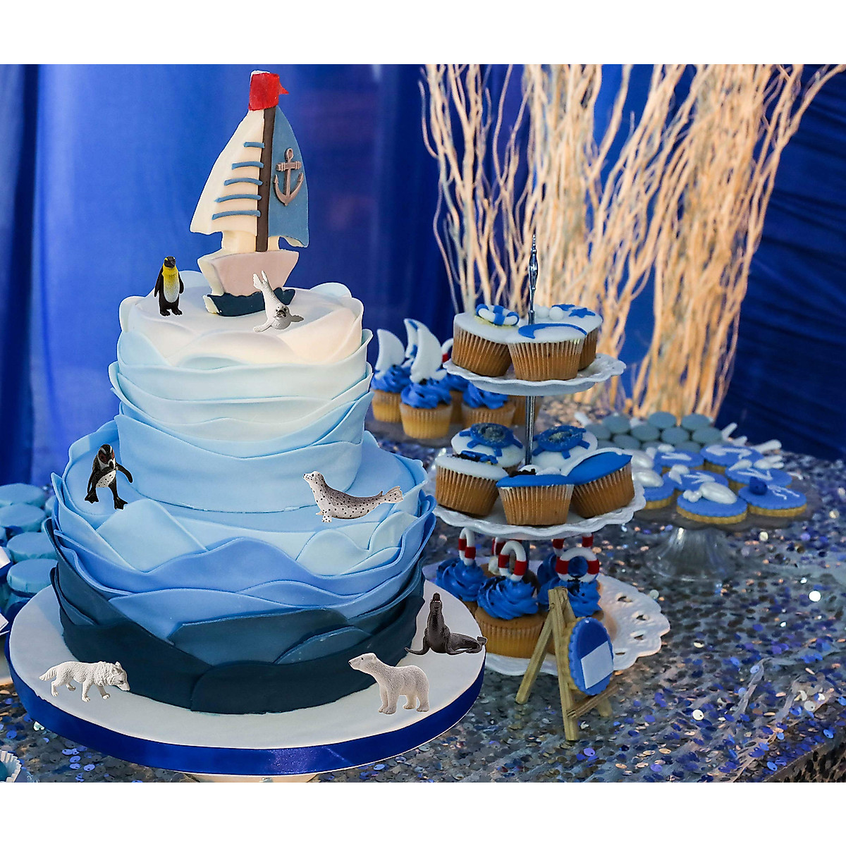 Polar and Sea Animals Figurines Playset 16 Pcs, Detailed Bear, Whale Figures, Walrus, Penguin Toy Set, Cake Toppers Birthday Gift for Kids