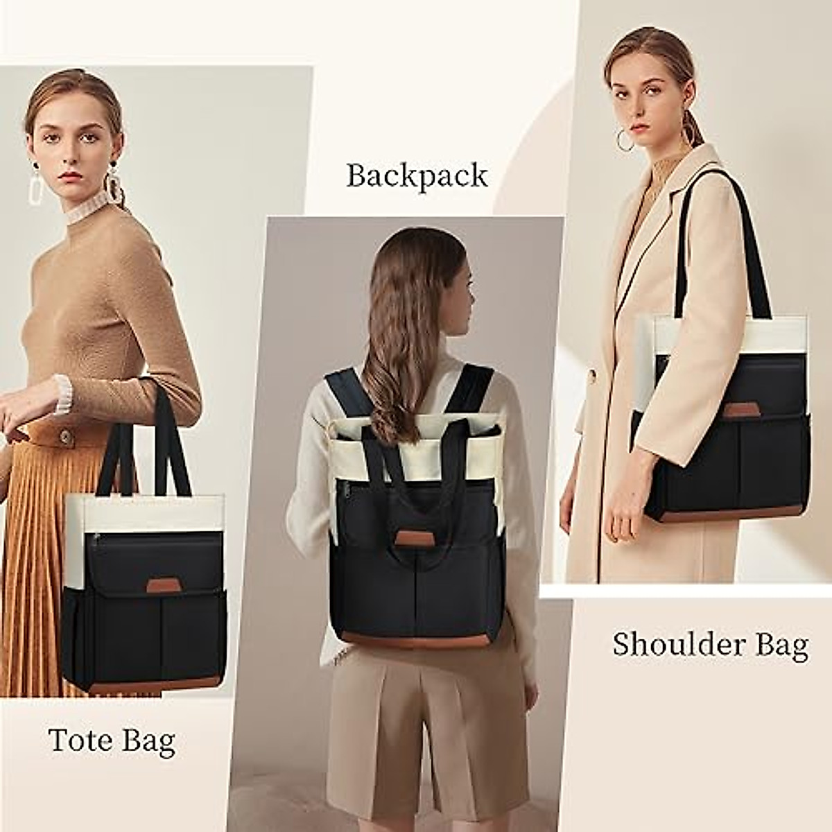 NEWHEY Backpack Purse for Women 15.6 Inch Convertible Laptop Tote Bag Backpack with USB Charging Hole Waterproof College Laptop Bag Casual Daypacks Large Travel Computer Backpacks for Work, Black