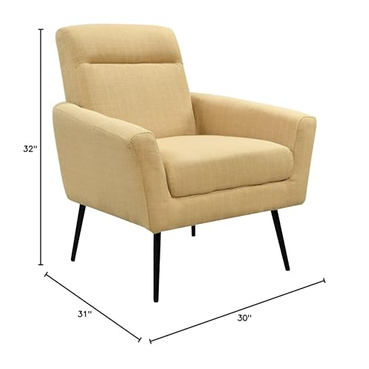 Lepfun Mid Century Modern Upholstered Fabric Accent, Living Room, Bedroom Leisure Single Sofa (Metal Legs), TV armrest seat, Suitable for Small Space Home, Office, Coffee Chair,Yellow