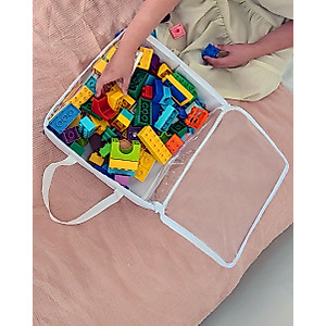 holay 2 Pack 12''x12''x6'' Storage Bins [White] 13L Capacity PVC Boxes Transparent Lid Handles - Durable Foldable - Multi Purpose Toy, Clothes, Blocks Organizer for Kids, Toddlers, Playroom[Medium]