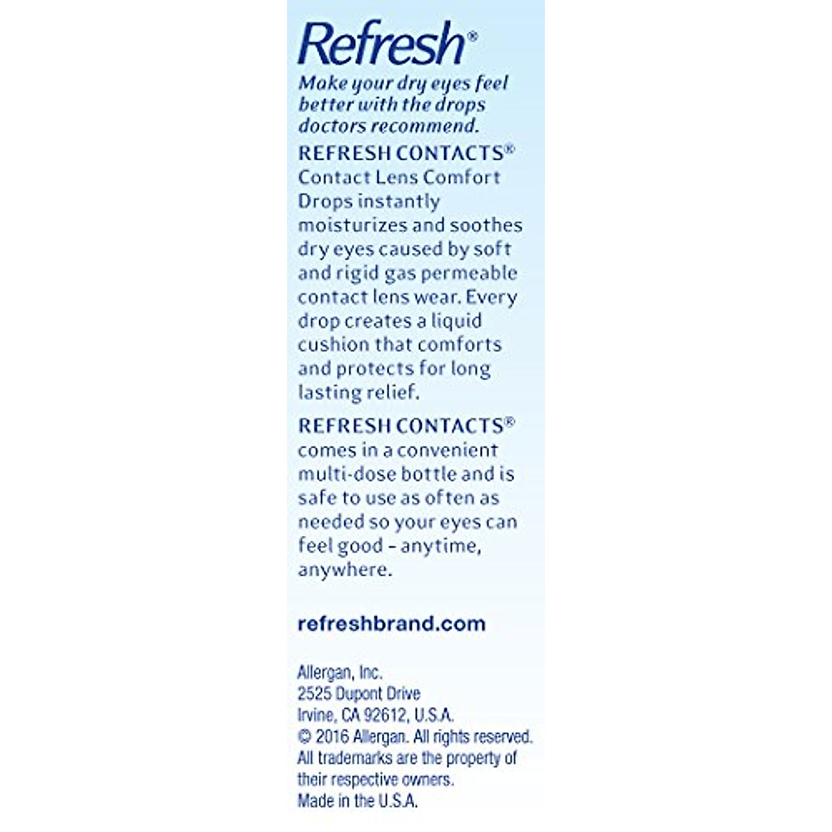 Refresh Contacts, Eye Drops, Contact Lens Comfort,Blue 0.4 Fl Oz Sterile
