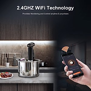 Sous Vide Cooker, Wifi Sous Vide Machine Cooker,IPX7 Waterproof, 1100W Fast-Heating Immersion Circulator with Recipes on APP,Accurate Temperature and Time Control, Low Noise