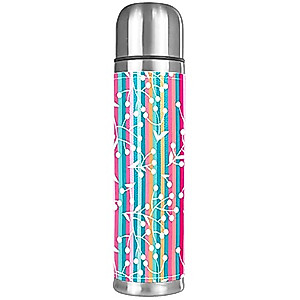 Stainless Steel Vacuum Insulated Mug, Floral Fowers Leaves Print Thermos Water Bottle for Hot and Cold Drinks Kids Adults 17 Oz
