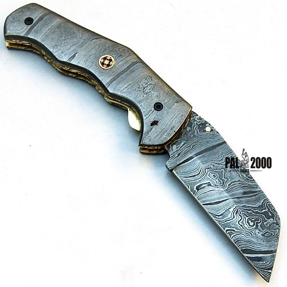 POC-9453 Handmade Damascus Steel 7.4 Inches Folding Pocket Knife - Damascus Handle