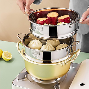 BinaryABC Stainless Steel Steamer Dumpling Steamer Food Steamer Basket Veggie Steamer Basket Rice Noodle Roll Steamer Insert Pot,20cm