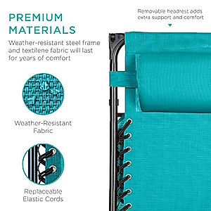 Best Choice Products Folding Zero Gravity Outdoor Recliner Patio Lounge Chair w/Adjustable Canopy Shade, Headrest, Side Accessory Tray, Textilene Mesh - Peacock Blue