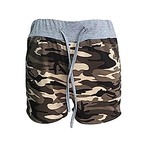 Hemlock Camouflage Shorts Women Workout Yoga Sport Pants Drawstring Shorts High Waist Cotton Trousers (M, Camouflage)