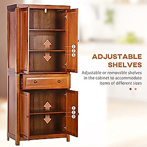 HOMCOM 72.5" Pinewood Large Kitchen Pantry Storage Cabinet, Freestanding Cabinets with Doors and Shelf Adjustability, Soft-Close Mechanism, Living Room & Dining Room Furniture, Mahogany
