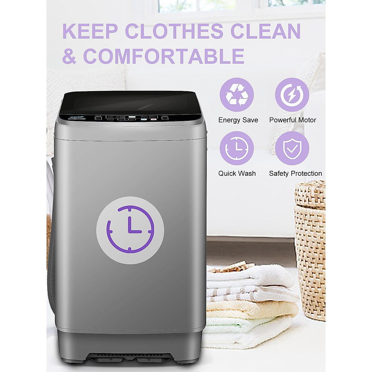 KRIB BLING Full-Automatic Washing Machine 25 lbs Portable Washer 10 Wash Program & 8 Water Level with LED Display，Drain Pump, Ideal for Apartments, RV, Camping, Grey