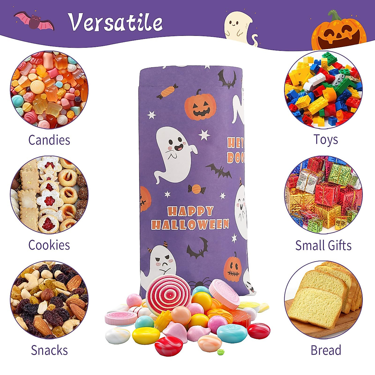GURVOCY Halloween Paper Treat Bags - 24PCS Halloween Goodie Bags with Stickers for Kids, Halloween Candy Bags, Halloween Party Favor Bags Decorations