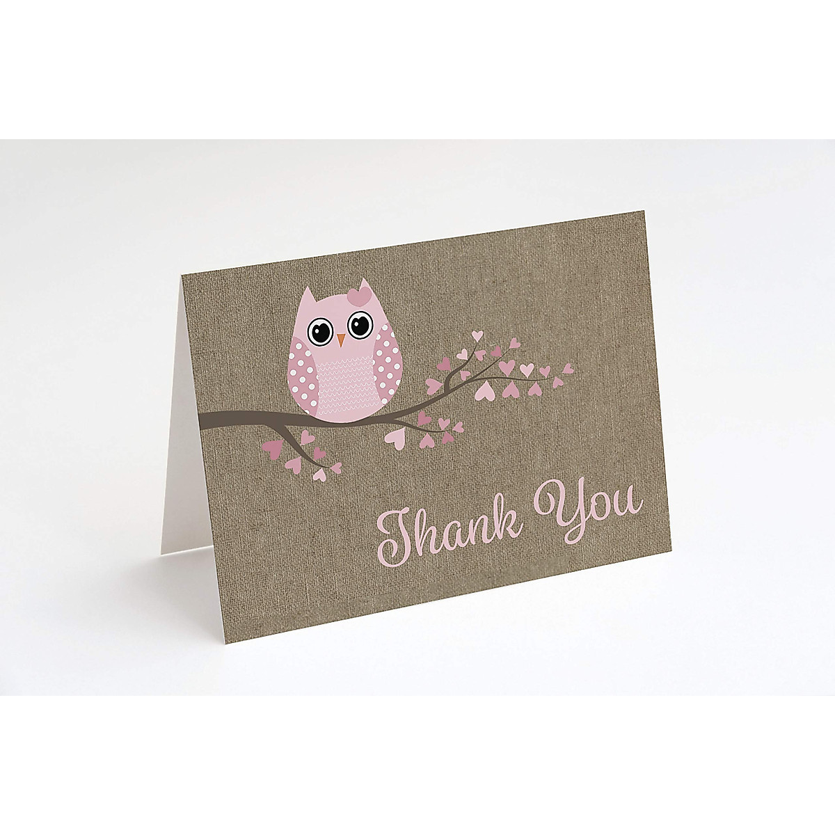Owl Thank You Cards Baby Shower Babies are a Hoot Owls Pink Burlap Hearts It's a Girl Girls Country Feather Their Nest Burlap Printed Folding Thank You Notes (24 Count)