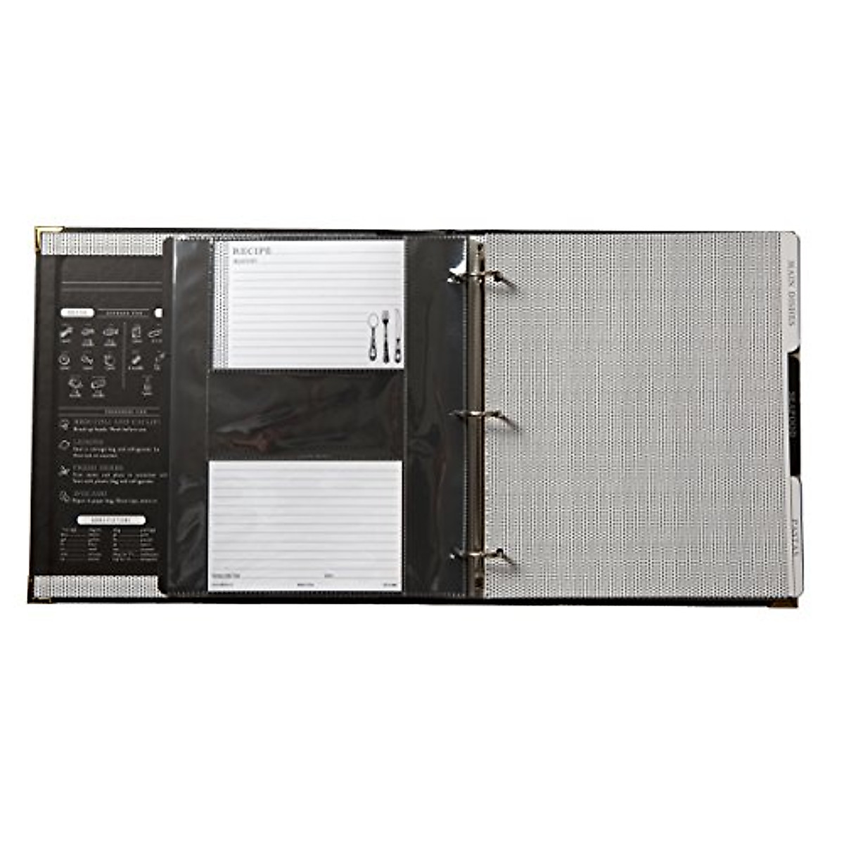 C.R. Gibson Black and Gold Faux Leather Recipe Book With Tabbed Dividers and Sheet Protectors, 11'' W x 11.88'' H
