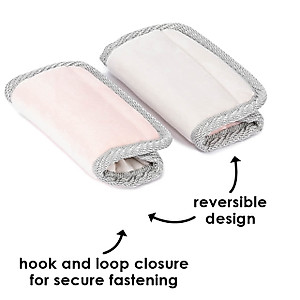Diono Soft Wraps Car Seat Straps, Shoulder Pads for Baby, Infant, Toddler, 2 Pack Reversible Soft Seat Belt Cushion and Stroller Harness Covers Helps Prevent Strap Irritation, Pink