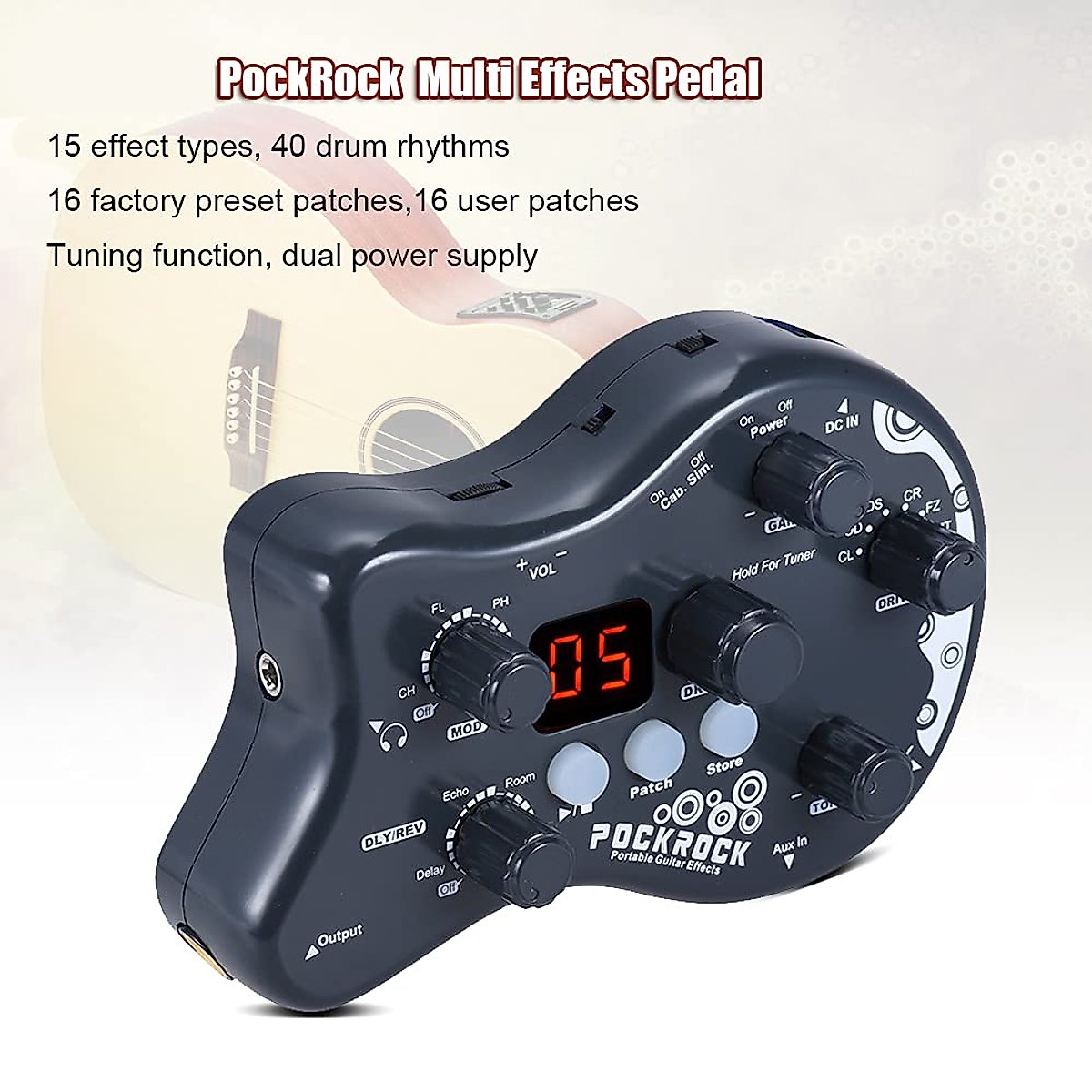 summina Guitar Pedal Multi Effects Guitar Pedal Guitar Delay Pedal Guitar Loop Pedal Portable Multi-effects Processor Effect Pedal 15 Effect Types 40 Drum Rhythms Tuning Function - Grey