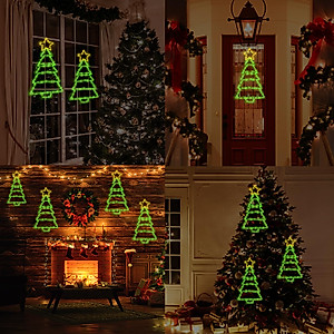 Bstge Christmas Window Decorations, 2 Pack Window Silhouette Lights, 8 Modes Lighted Christmas Tree Decor, Indoor Lights for Holiday Wall Door Glass Decor（Green）