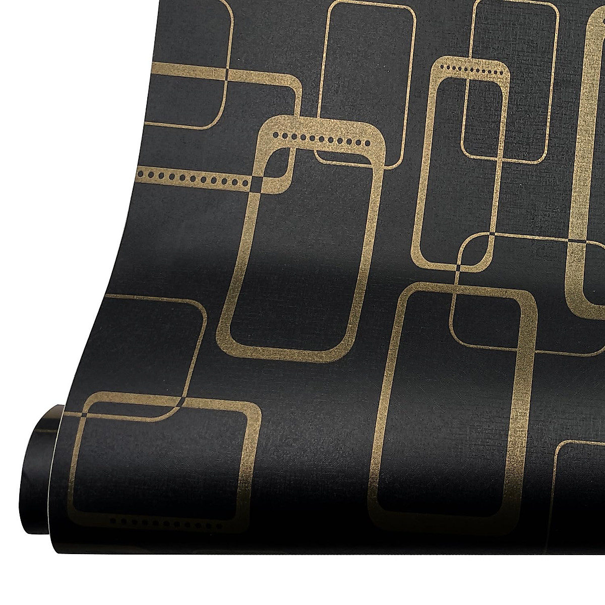 SimpleLife4U Geometric Pattern Shelf Drawer Liner Self-Adhesive Black Countertop Protect Paper for Furniture 17.7 Inch by 9.8 Feet